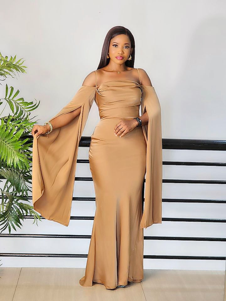 SATIN COLD SHOULDER SLIT DRESS - Posh 'n' Sassy