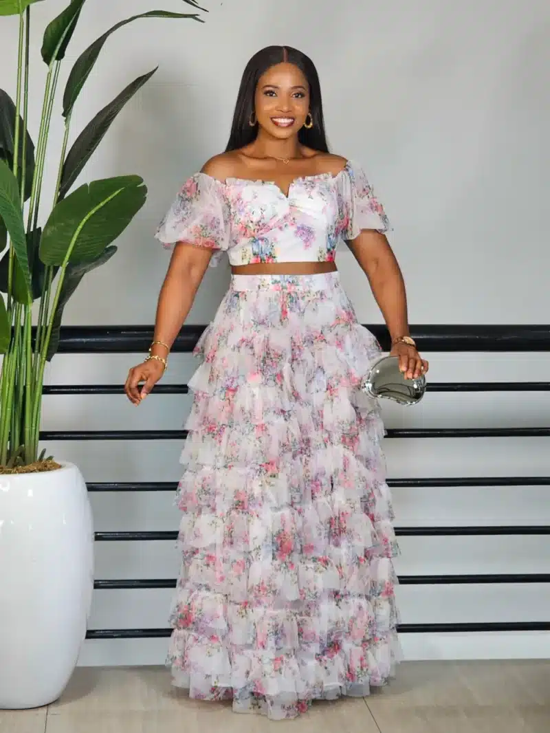 FLORAL MESH LAYER SKIRT & TOP SET 9010 - Posh 'n' Sassy