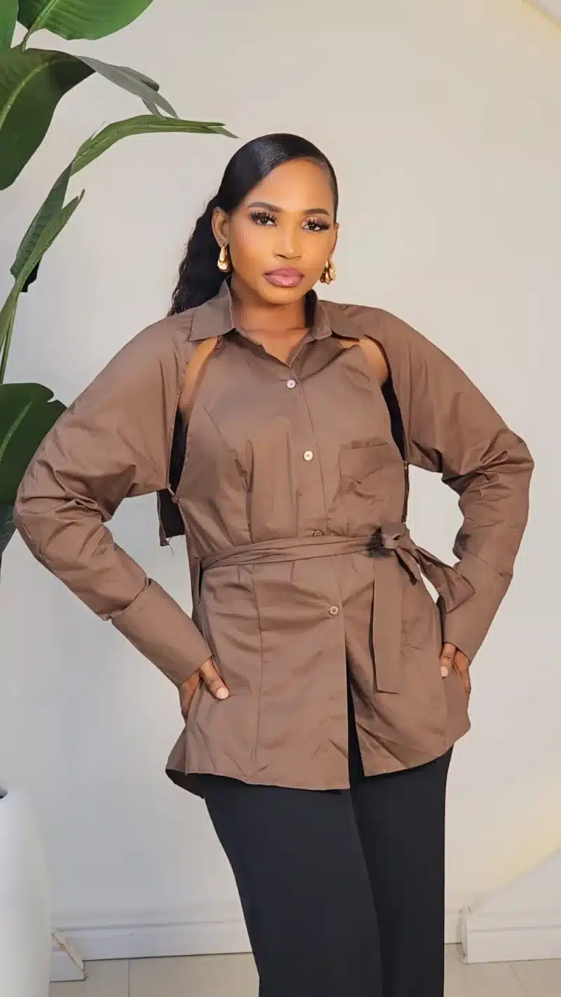 CUT OUT SHOULDER KNOT BACK SHIRT 25100 - Posh 'n' Sassy